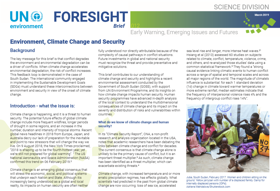 UN Environment March 2019 Foresight Brief on “Environment, Climate ...